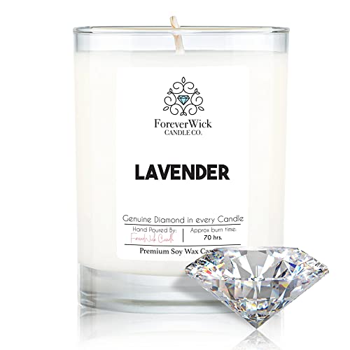 Lavender & Magnolia Surprise Candle with Diamond Inside | Foreverwick Candles | Scented Soy Candles Gifts for Women Aromatherapy Candle Wax | Romance Candles All-Natural Organic Soy Candle 14oz | 70h