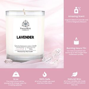 Lavender & Magnolia Surprise Candle with Diamond Inside | Foreverwick Candles | Scented Soy Candles Gifts for Women Aromatherapy Candle Wax | Romance Candles All-Natural Organic Soy Candle 14oz | 70h