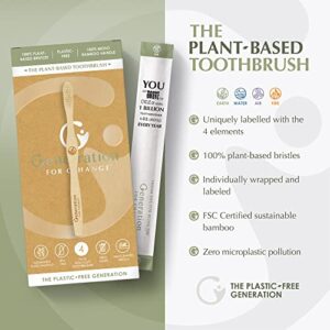 Generation For Change The Plant-Based Toothbrush 4 Pack Adult Soft Sustainable Bamboo Toothbrushes | Biodegradable Plastic Free Bristles Made from Castor Oil | Eco Friendly | Zero Waste Products