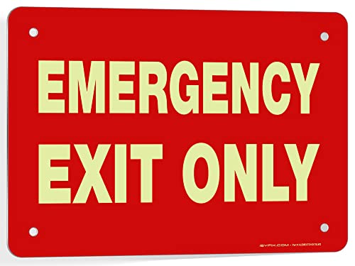 iSYFIX Emergency Exit Only Signs – 1 Pack 10x7 Inch – 100% Rust Free .040 Aluminum Signs, Glow in the Dark Laminated for Ultimate UV, Weather, Scratch, Water and Fade Resistance, Indoor and Outdoor