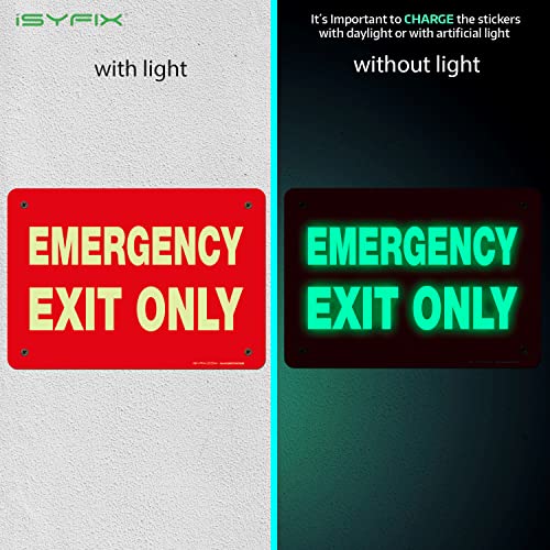 iSYFIX Emergency Exit Only Signs – 1 Pack 10x7 Inch – 100% Rust Free .040 Aluminum Signs, Glow in the Dark Laminated for Ultimate UV, Weather, Scratch, Water and Fade Resistance, Indoor and Outdoor