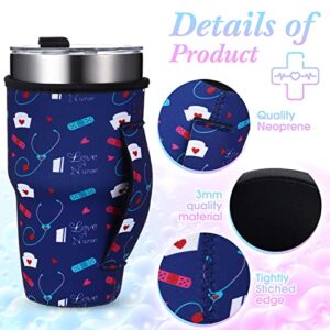 6 Pcs Nurses Appreciation Gifts Reusable Iced Coffee Cup Sleeve Neoprene Insulated Sleeves Tumbler Cup Drinks Sleeve Holder with Handle for Nurse Birthday Graduation Birthday 30 oz Cold Hot Beverages