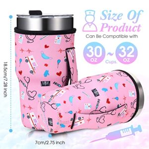 6 Pcs Nurses Appreciation Gifts Reusable Iced Coffee Cup Sleeve Neoprene Insulated Sleeves Tumbler Cup Drinks Sleeve Holder with Handle for Nurse Birthday Graduation Birthday 30 oz Cold Hot Beverages