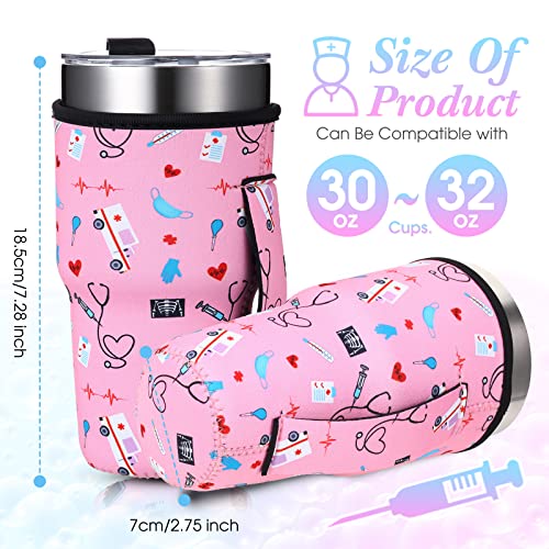 6 Pcs Nurses Appreciation Gifts Reusable Iced Coffee Cup Sleeve Neoprene Insulated Sleeves Tumbler Cup Drinks Sleeve Holder with Handle for Nurse Birthday Graduation Birthday 30 oz Cold Hot Beverages