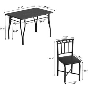 EdMaxwell 5 Piece Dining Table Set for Dining Room, Kitchen Table and Faux Leather Chairs for 4, Metal Legs, Padded Seat, Black Home Furniture