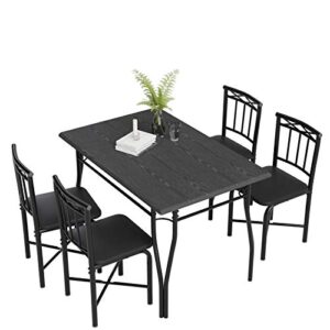 EdMaxwell 5 Piece Dining Table Set for Dining Room, Kitchen Table and Faux Leather Chairs for 4, Metal Legs, Padded Seat, Black Home Furniture