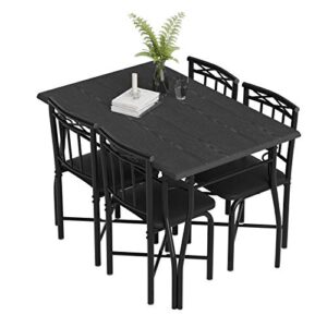 EdMaxwell 5 Piece Dining Table Set for Dining Room, Kitchen Table and Faux Leather Chairs for 4, Metal Legs, Padded Seat, Black Home Furniture