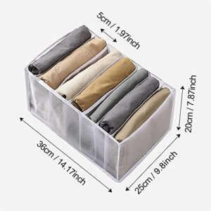 YUANSEN 7 Grids Washable Wardrobe Clothes Organizer, Jeans Compartment Storage Box Foldable Closet Drawer Organizer Mesh Separation for Bedroom, Pants T-Shirt Legging (4PCS Large)