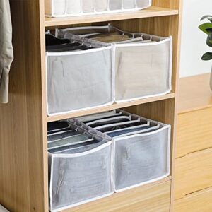 YUANSEN 7 Grids Washable Wardrobe Clothes Organizer, Jeans Compartment Storage Box Foldable Closet Drawer Organizer Mesh Separation for Bedroom, Pants T-Shirt Legging (4PCS Large)