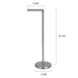 CompactStone Free Standing Toilet Paper Holder Stand, Stainless Steel Tissue Roll Holder Floor Stand Storage for Bathroom, Silver