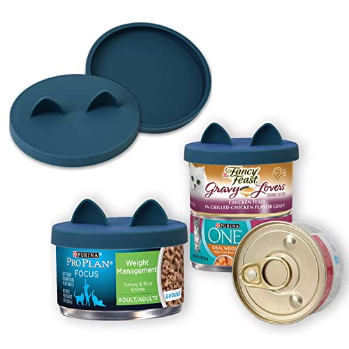 OHMO - 2 Pack Cat Food Can Lids, Small (3 oz) Silicone Can Covers for Pet Food Cans 2.5 oz Cat Food Cans, Dark Blue