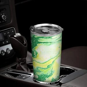 64HYDRO 20oz Coffee Thermos for Women, Inspirational Birthday Gifts for Her, Gifts for Mom Daughter Sister Friends, Abstract Green Yellow Marble Tumbler Cup, Insulated Travel Coffee Mug with Lid