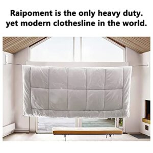 Retractable Clothesline, Raipoment Heavy Duty Wall Mounted Clothes, Indoor and Outdoor Drying Laundry Line, Retracting Hanging Clothing Drying Rack, Lock to Prevent Sagging White