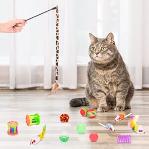 Retro Shaw Cat Toys Set, Interactive Cat Kitten Toys for Indoor Cats Kitty with Collapsible Cat Play Tunnel Tube Tent Cat Feather Wand Teaser Cat Bell Fuzzy Ball Springs Mouse Toys