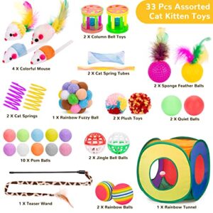 Retro Shaw Cat Toys Set, Interactive Cat Kitten Toys for Indoor Cats Kitty with Collapsible Cat Play Tunnel Tube Tent Cat Feather Wand Teaser Cat Bell Fuzzy Ball Springs Mouse Toys