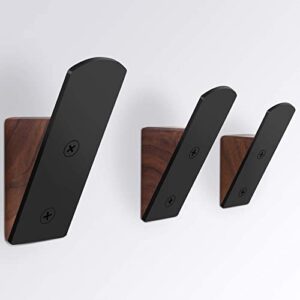 alxuses wall hooks for hanging - coat hooks wall mounted - 3 pack - towel hook - black walnut wood black metal hooks - modern wall hook holder for hanging coats, hats, bags