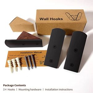 Alxuses Wall Hooks for Hanging - Coat Hooks Wall Mounted - 3 Pack - Towel Hook - Black Walnut Wood Black Metal Hooks - Modern Wall Hook Holder for Hanging Coats, Hats, Bags