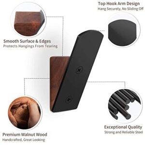 Alxuses Wall Hooks for Hanging - Coat Hooks Wall Mounted - 3 Pack - Towel Hook - Black Walnut Wood Black Metal Hooks - Modern Wall Hook Holder for Hanging Coats, Hats, Bags