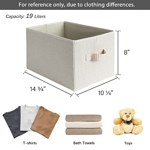 StorageWorks Large Storage Baskets for Shelves, Rectangular Closet Organizers with Handles, Foldable Closet Storage Baskets for Utility Room, 3-Pack, Beige Stripes