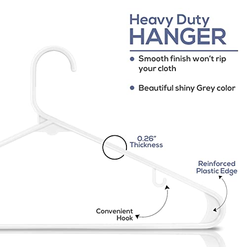 Utopia Home Plastic Hangers 100 Pack - Hangers 50 Pack with Shoulder Grooves & Hangers 50 Pack with Hooks - White Clothes Hangers