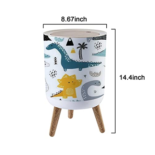 Nordic Style Trash Can - Childish seamless with hand drawn dino in scandinavian style Creative Push Top Trash Can with Lid - Scandinavian Modern Garbage Can - Round Trash Bin w/ Legs for Kitchen/Bathroom/Dog proof, 1.8 Gallon - 7L