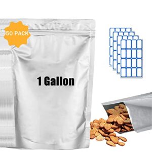 50pack mylar bags for food storage with label stickers 9.4 mil 10"x14" extra thick resealable bags for nuts, coffee, tea storage