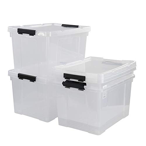 Hespama 50 Quart Clear Plastic Storage Box Bin with Wheels, 4 Packs