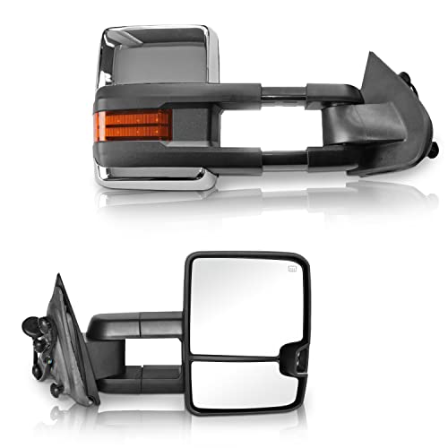 PZ Driver and Passenger Side Tow Mirrors with POWER HEATED,AMBER SIGNAL,Clearance Lamp,CHROME,Replacement Fit 2014-2017 for SILVERADO SIERRA 1500 2500HD 3500HD