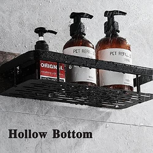 ATNKYOU Bathroom Shelf Adhesive Floating Shelf Aluminum Shower Caddy Rustproof Storage Organizer Rack Wall Mount No Drilling for Bathroom Kitchen Toilet Living Room,Black