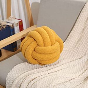 Naibyuki Lamb Wool Knot Ball Pillow Home Decor Cushion Lamb Wool Throw Pillow Cushion Handmade Round Pillow Bedroom Decor Waist Cushion Pillow for Couch Car Office (Ginger,Diameter:8.6 inches)