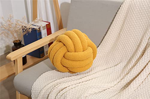 Naibyuki Lamb Wool Knot Ball Pillow Home Decor Cushion Lamb Wool Throw Pillow Cushion Handmade Round Pillow Bedroom Decor Waist Cushion Pillow for Couch Car Office (Ginger,Diameter:8.6 inches)