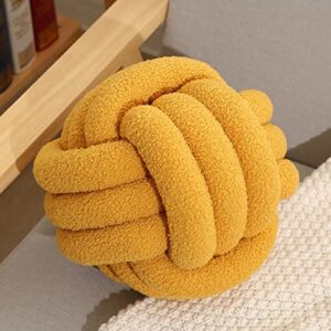 Naibyuki Lamb Wool Knot Ball Pillow Home Decor Cushion Lamb Wool Throw Pillow Cushion Handmade Round Pillow Bedroom Decor Waist Cushion Pillow for Couch Car Office (Ginger,Diameter:8.6 inches)