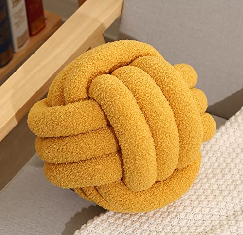 Naibyuki Lamb Wool Knot Ball Pillow Home Decor Cushion Lamb Wool Throw Pillow Cushion Handmade Round Pillow Bedroom Decor Waist Cushion Pillow for Couch Car Office (Ginger,Diameter:8.6 inches)