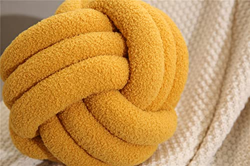 Naibyuki Lamb Wool Knot Ball Pillow Home Decor Cushion Lamb Wool Throw Pillow Cushion Handmade Round Pillow Bedroom Decor Waist Cushion Pillow for Couch Car Office (Ginger,Diameter:8.6 inches)