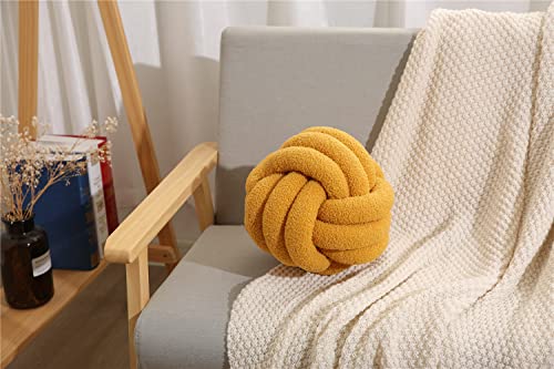 Naibyuki Lamb Wool Knot Ball Pillow Home Decor Cushion Lamb Wool Throw Pillow Cushion Handmade Round Pillow Bedroom Decor Waist Cushion Pillow for Couch Car Office (Ginger,Diameter:8.6 inches)