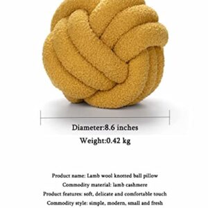 Naibyuki Lamb Wool Knot Ball Pillow Home Decor Cushion Lamb Wool Throw Pillow Cushion Handmade Round Pillow Bedroom Decor Waist Cushion Pillow for Couch Car Office (Ginger,Diameter:8.6 inches)