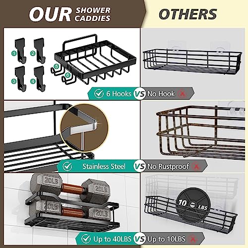 OMAIRA Shower Caddy/Organizer Adhesive Shower Shelf, Rustproof No Drilling SUS304 Stainless Steel for Kitchen Bathroom Shower Storage, Black, 3 Pack