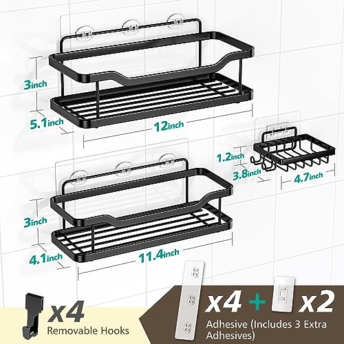 OMAIRA Shower Caddy/Organizer Adhesive Shower Shelf, Rustproof No Drilling SUS304 Stainless Steel for Kitchen Bathroom Shower Storage, Black, 3 Pack