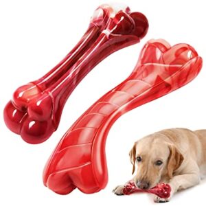 GEE BON 2 Pack Indestructible Dog Toys for Aggressive Chewers - Tough Dog Chew Toys for Aggressive Chewers Large Breed, Nylon Durable Dog Chew Bones with Bacon & Beef Flavor for Medium and Large Dogs