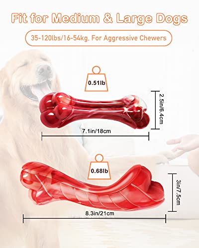 GEE BON 2 Pack Indestructible Dog Toys for Aggressive Chewers - Tough Dog Chew Toys for Aggressive Chewers Large Breed, Nylon Durable Dog Chew Bones with Bacon & Beef Flavor for Medium and Large Dogs