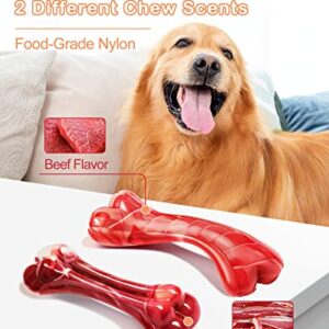 GEE BON 2 Pack Indestructible Dog Toys for Aggressive Chewers - Tough Dog Chew Toys for Aggressive Chewers Large Breed, Nylon Durable Dog Chew Bones with Bacon & Beef Flavor for Medium and Large Dogs