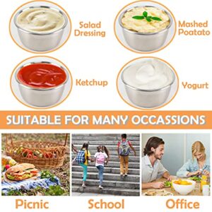 FunisFun Stainless Steel Condiment Containers with Lids 3 x 1.5 oz Leakproof Salad Dressing Container to Go for Kids Lunch Containers