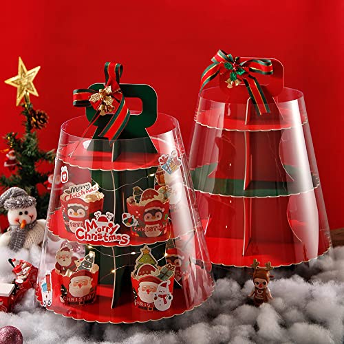 NC Merry Christmas Tower Multilayer Paper Cup Transparent Cup Packaging Box Baking Packaging Box Transparent Merry Christmas Tower 1 Set