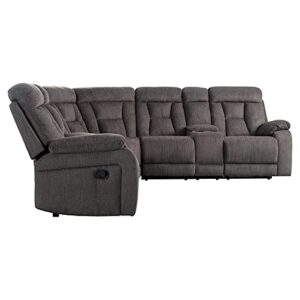 Pemberly Row Traditional 3-PC Chenille Consoles Reclining Sectional in Chocolate