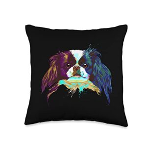 japanese chin gifts colorful splash dog japanese chin throw pillow, 16x16, multicolor