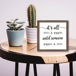 FINGERINSPIRE It's All Shits Art Sign Solid Wood Bathroom Sign with Arylic Layer 7x7 Inch Funny Bathroom Wall Art Large Hangable Wooden Frame for Bathroom Decor