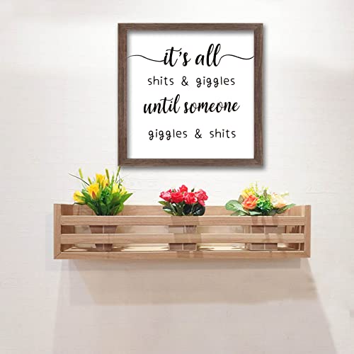 FINGERINSPIRE It's All Shits Art Sign Solid Wood Bathroom Sign with Arylic Layer 7x7 Inch Funny Bathroom Wall Art Large Hangable Wooden Frame for Bathroom Decor