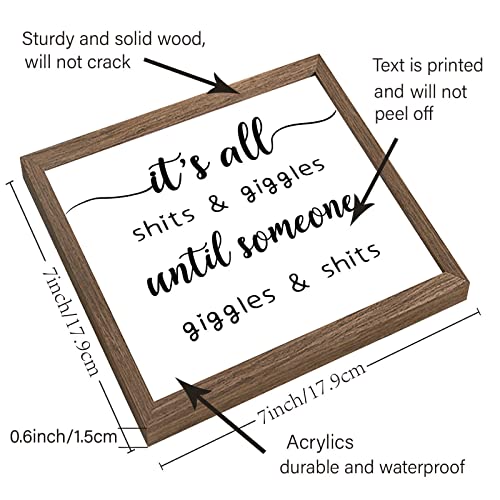 FINGERINSPIRE It's All Shits Art Sign Solid Wood Bathroom Sign with Arylic Layer 7x7 Inch Funny Bathroom Wall Art Large Hangable Wooden Frame for Bathroom Decor