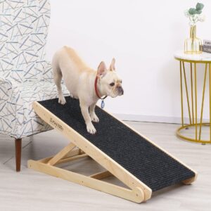 sweetbin wooden adjustable pet ramp for all dogs and cats - 41" long and adjustable from 12” to 24”- up to 200lbs - non slip carpet surface and foot pads - folding dog car ramps for suv, bed, couch