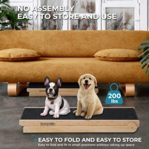 SweetBin Wooden Adjustable Pet Ramp for All Dogs and Cats - 41" Long and Adjustable from 12” to 24”- Up to 200LBS - Non Slip Carpet Surface and Foot Pads - Folding Dog Car Ramps for SUV, Bed, Couch